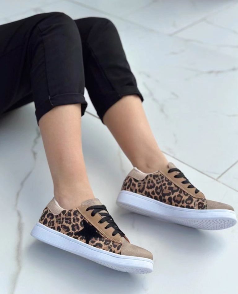 Zapatillas Taupe Print Cuero